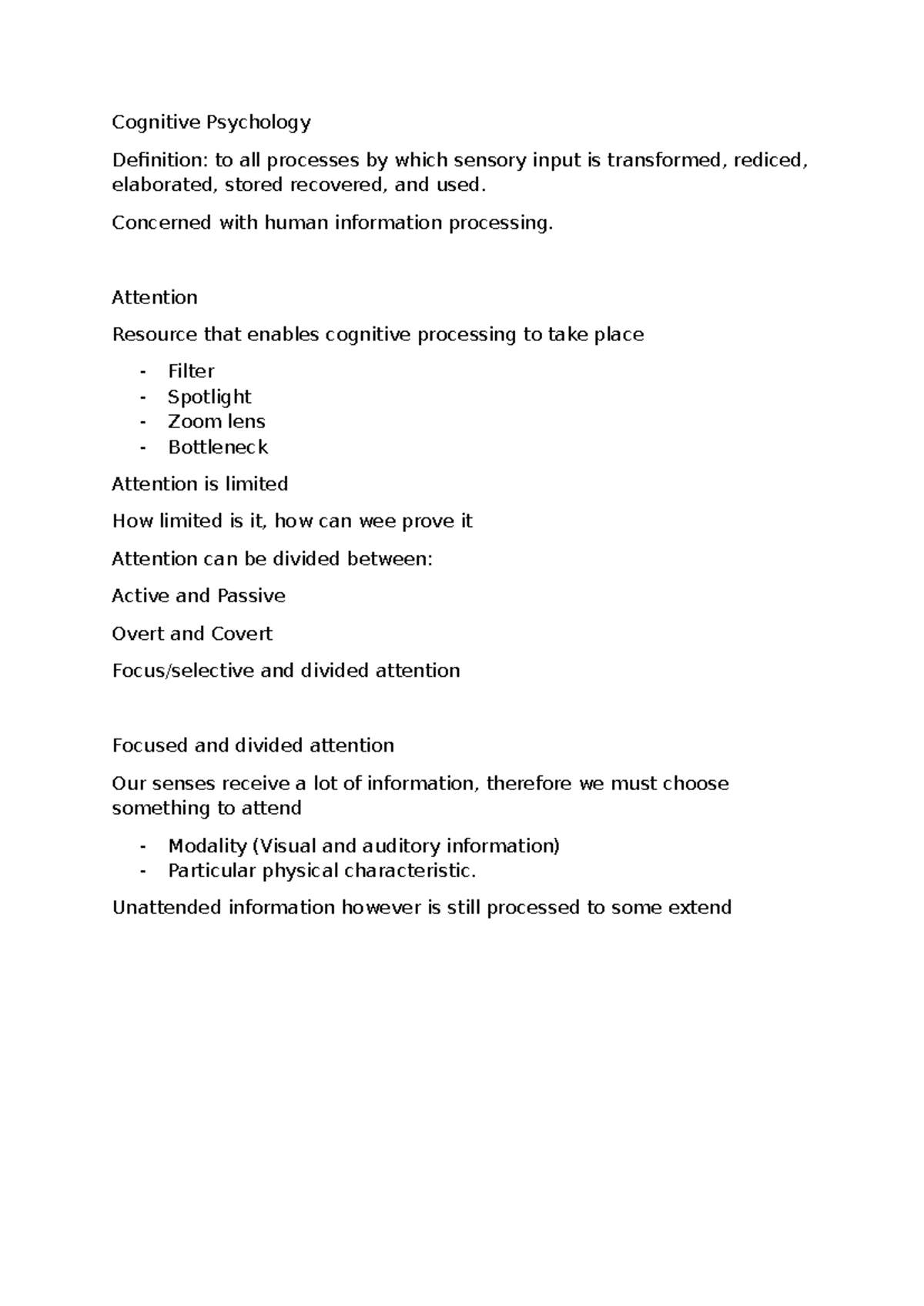 Cognitive Psychology PSYC 3315 lecture 1 notes and graph - Cognitive ...