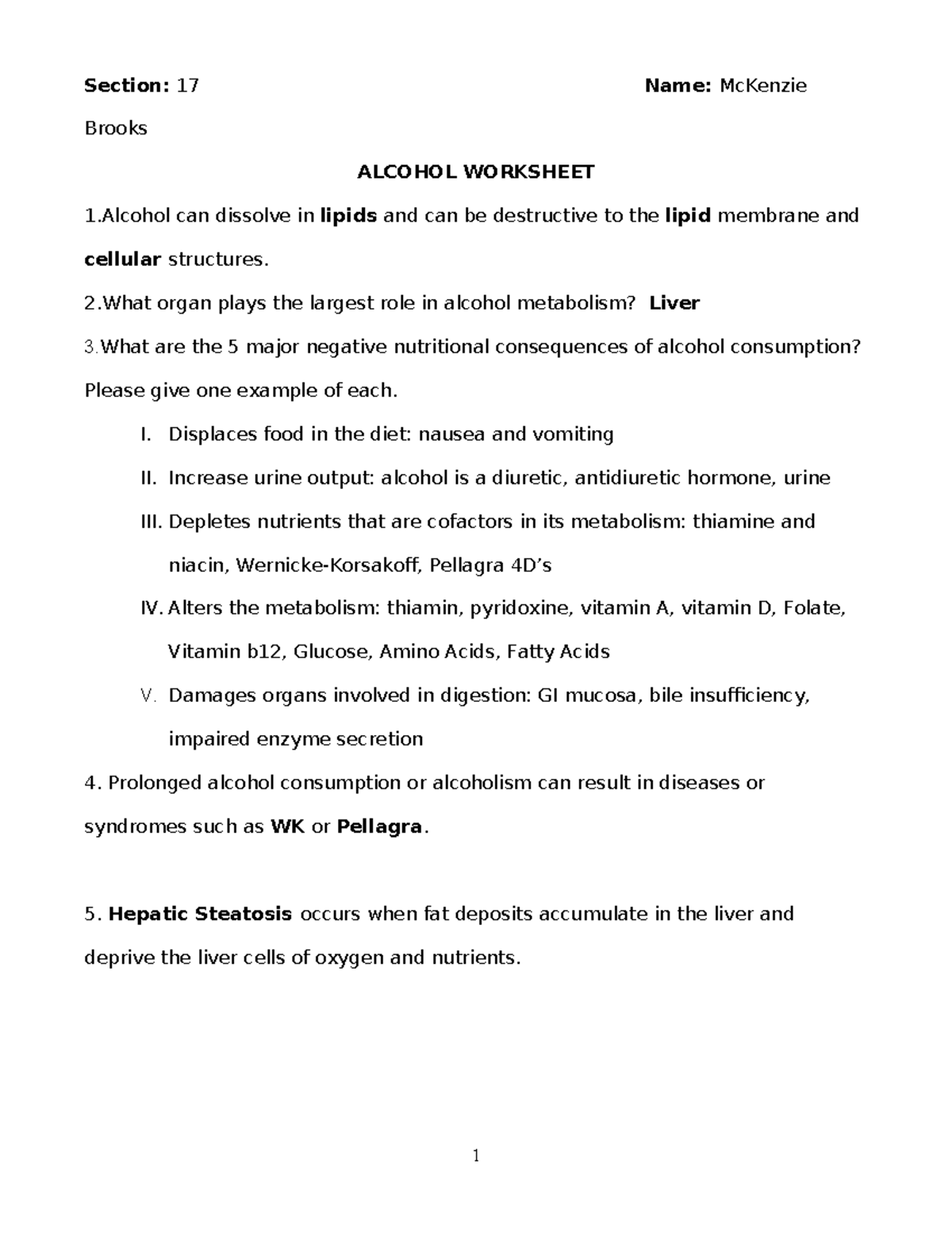 Alcohol Worksheet-1 - Section: 17 Name: McKenzie Brooks ALCOHOL ...