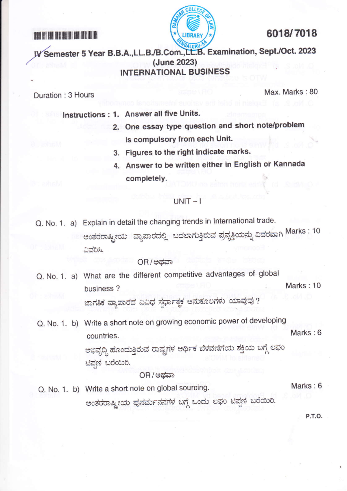 KSLU previous year question papers - xdemester 5 Year B.B.,LL. BJB ...