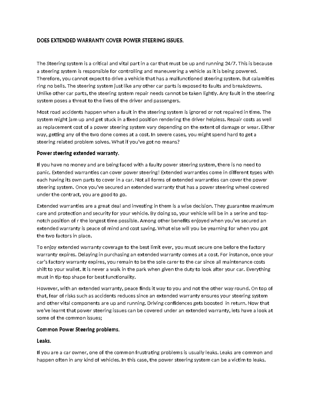 DOES+ Extended+ Warranty+ Cover+ Power+ Steering+ Issues+-+Copy - DOES ...