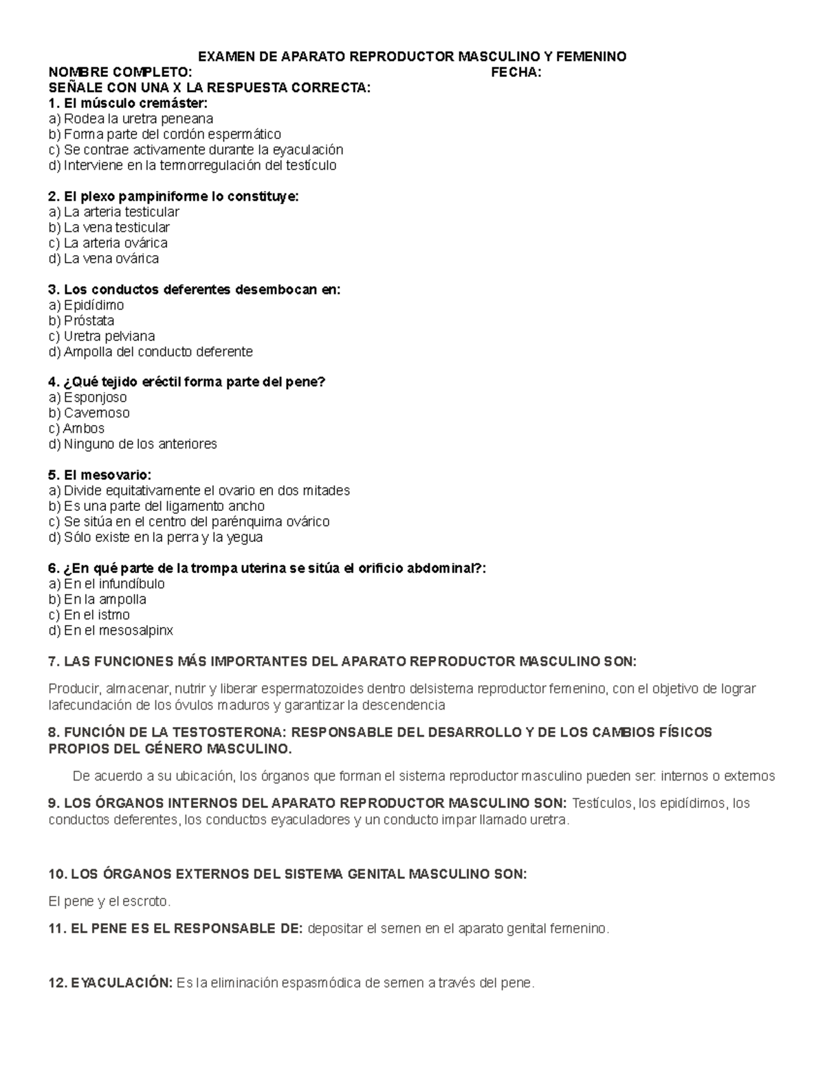 Examen DE Aparato Reproductor Masculino Y Femenino - EXAMEN DE APARATO ...