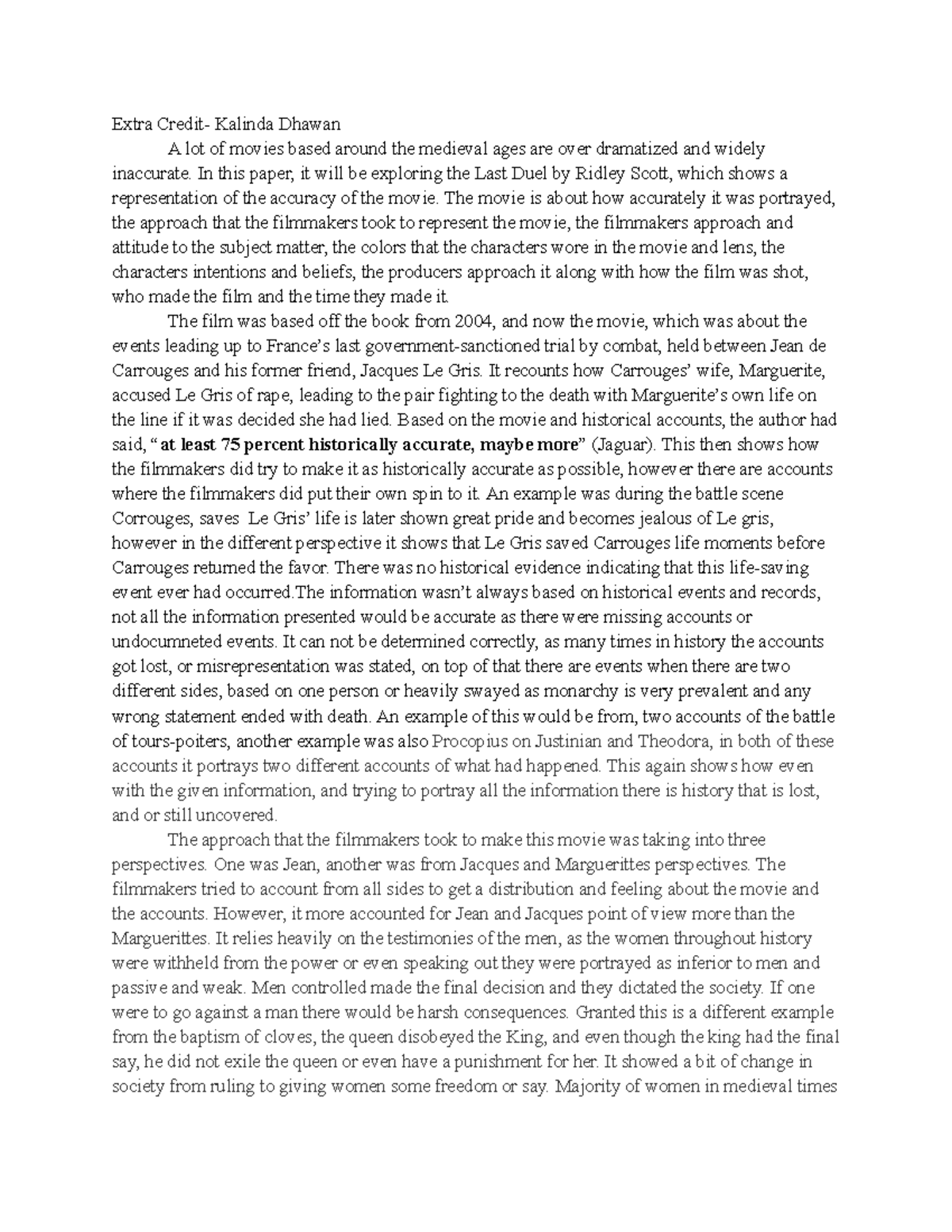 History Extra Credit - Extra Credit- Kalinda Dhawan A lot of movies ...