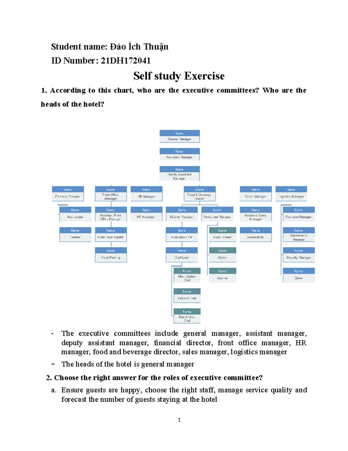 Self study Exercise - Student name: Đào Ích Thuận ID Number: 21DH Self ...