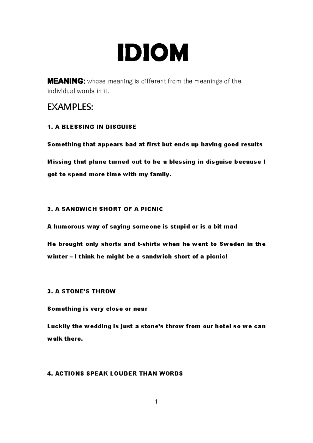 Idioms 2nd sem ccsu ballb - IDIOM MEANING: whose meaning is different ...