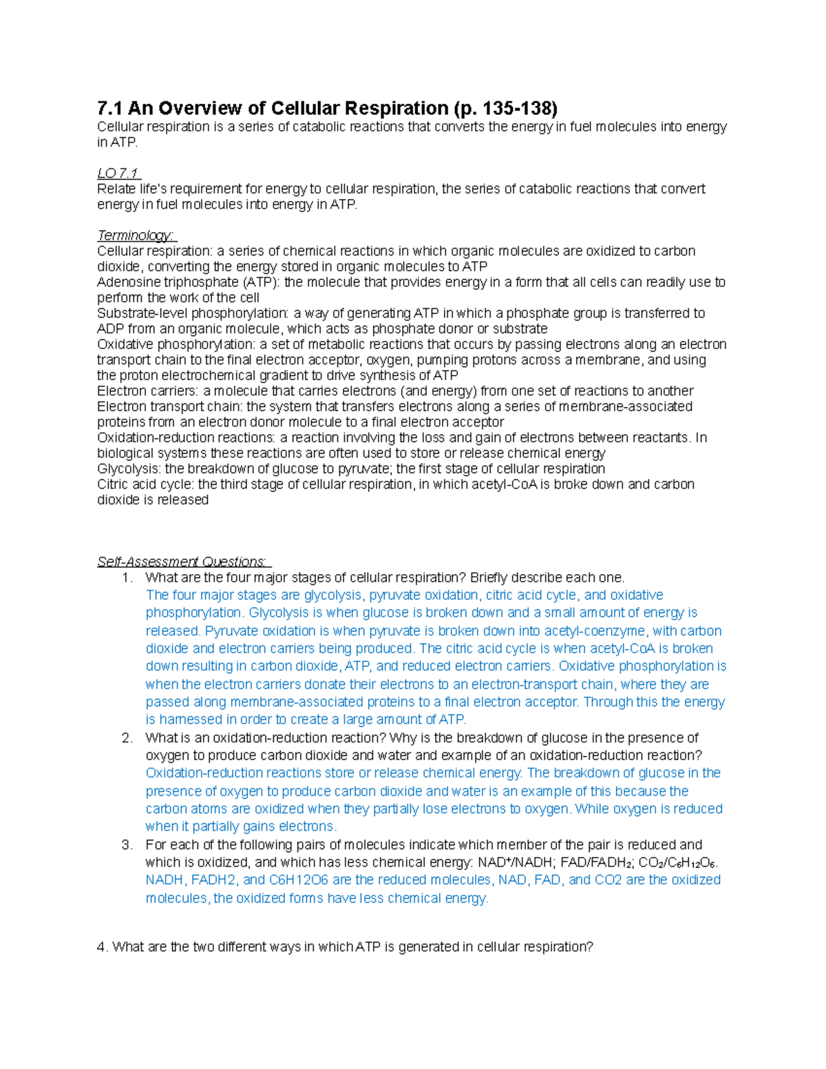 Chap 7 1 7 3 Reading Guides 7 An Overview Of Cellular Respiration