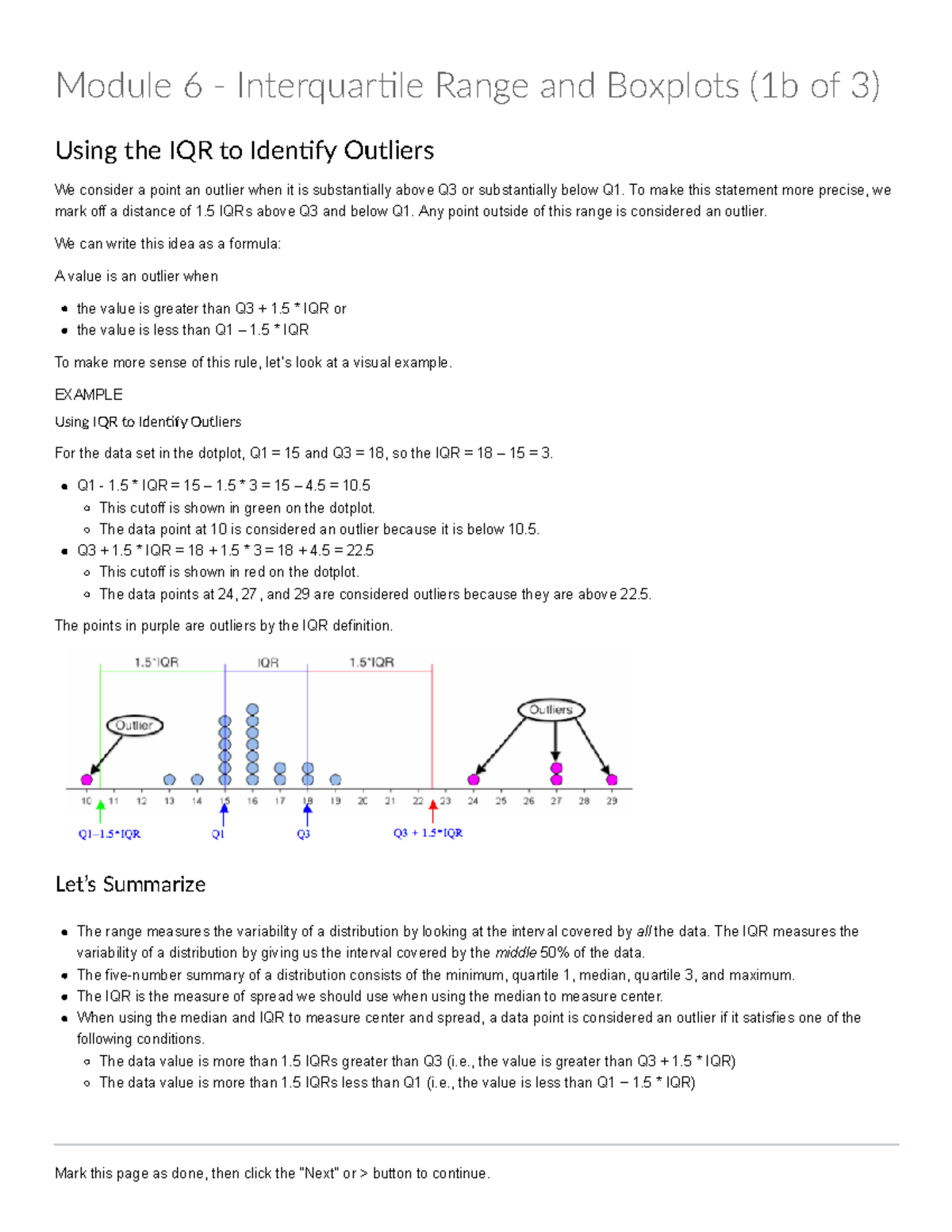 Math 119 Mod 6 Notes IQR and Boxplots (1b of 3)Using IQR to Identify ...