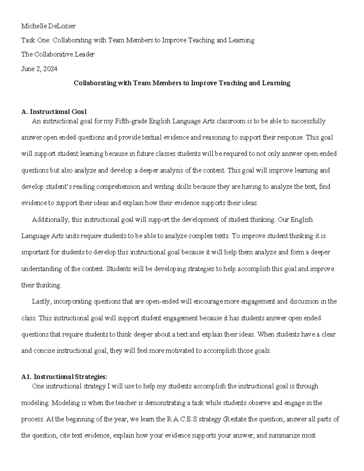 Task On Collaborating with Team Members to Improve Teaching and ...