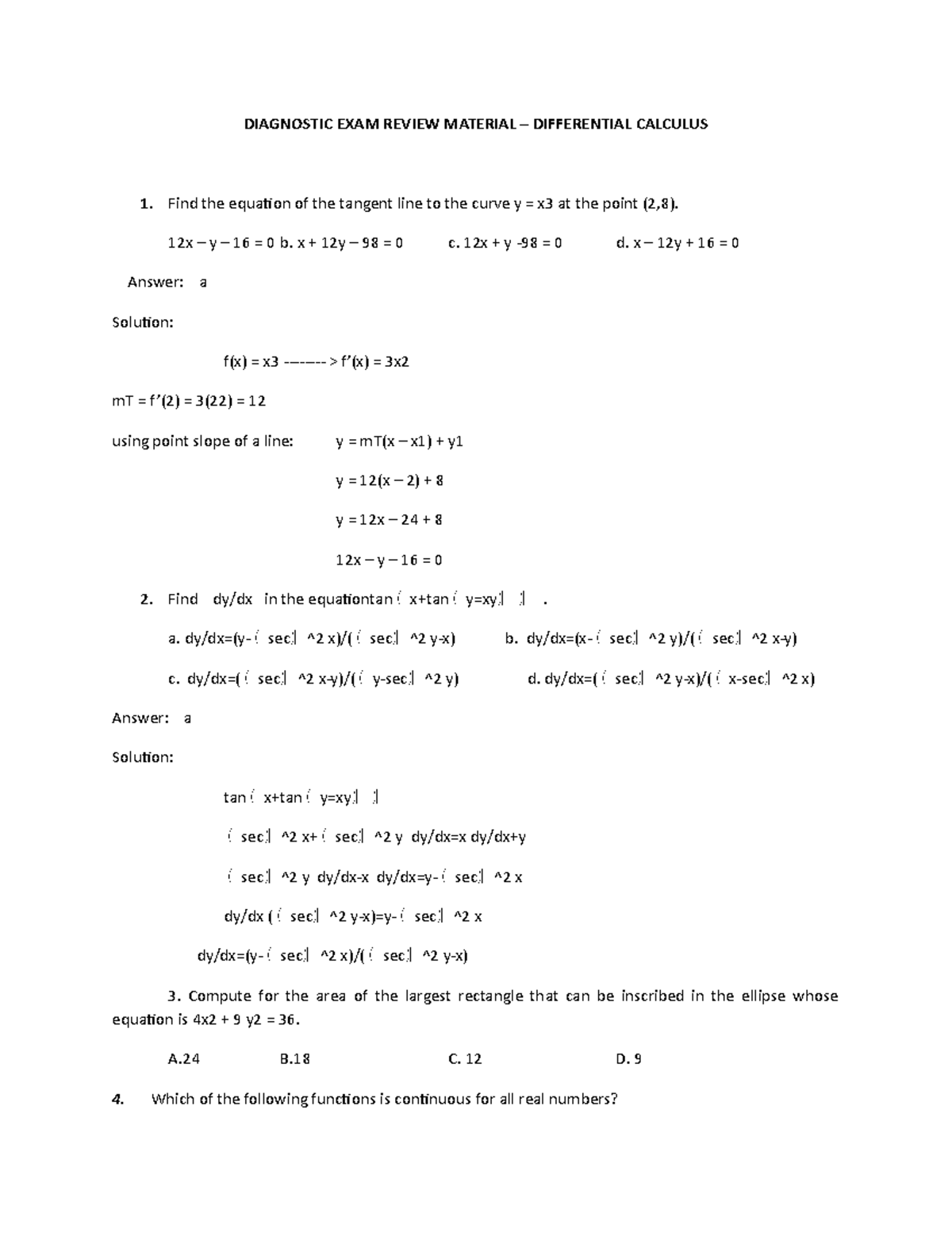 Exam Questions And Answers DIAGNOSTIC EXAM REVIEW MATERIAL