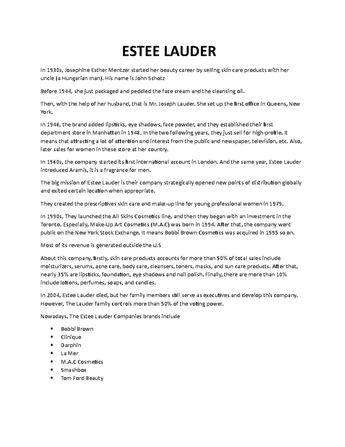 Estee Lauder - Grade: 4,5 - ESTEE LAUDER In 1930s, Josephine Esther ...