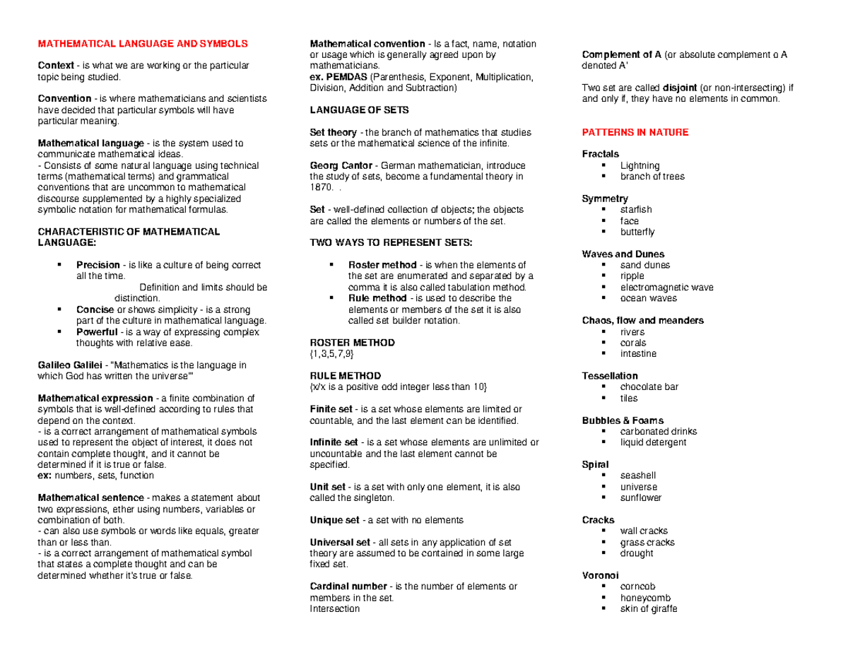 Mathematics - MATHEMATICAL LANGUAGE AND SYMBOLS Context - is what we are working or the ...