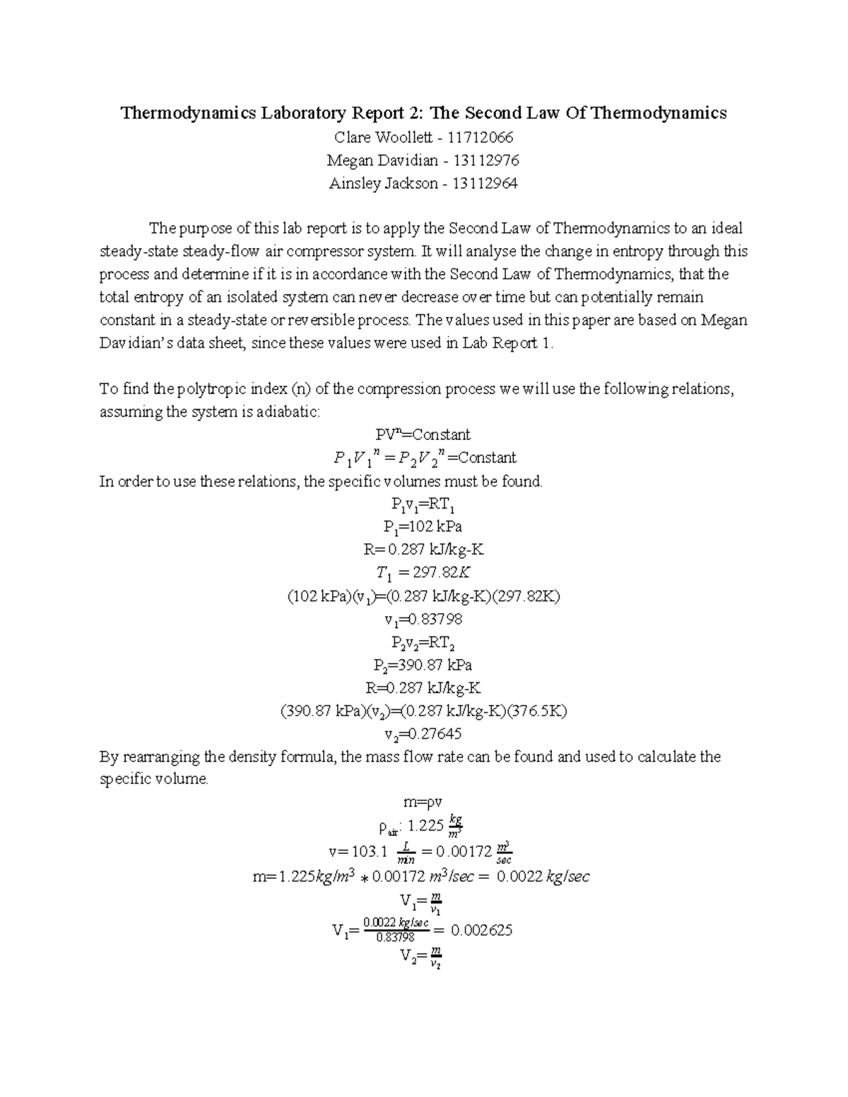 Thermo Lab Report 2 - Grade: Distinction - Thermodynamics Laboratory ...