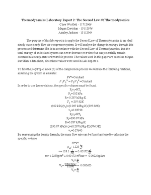 Thermodynamics LAB Report - Thermodynamics lab report 1 Dylan Ferreira ...
