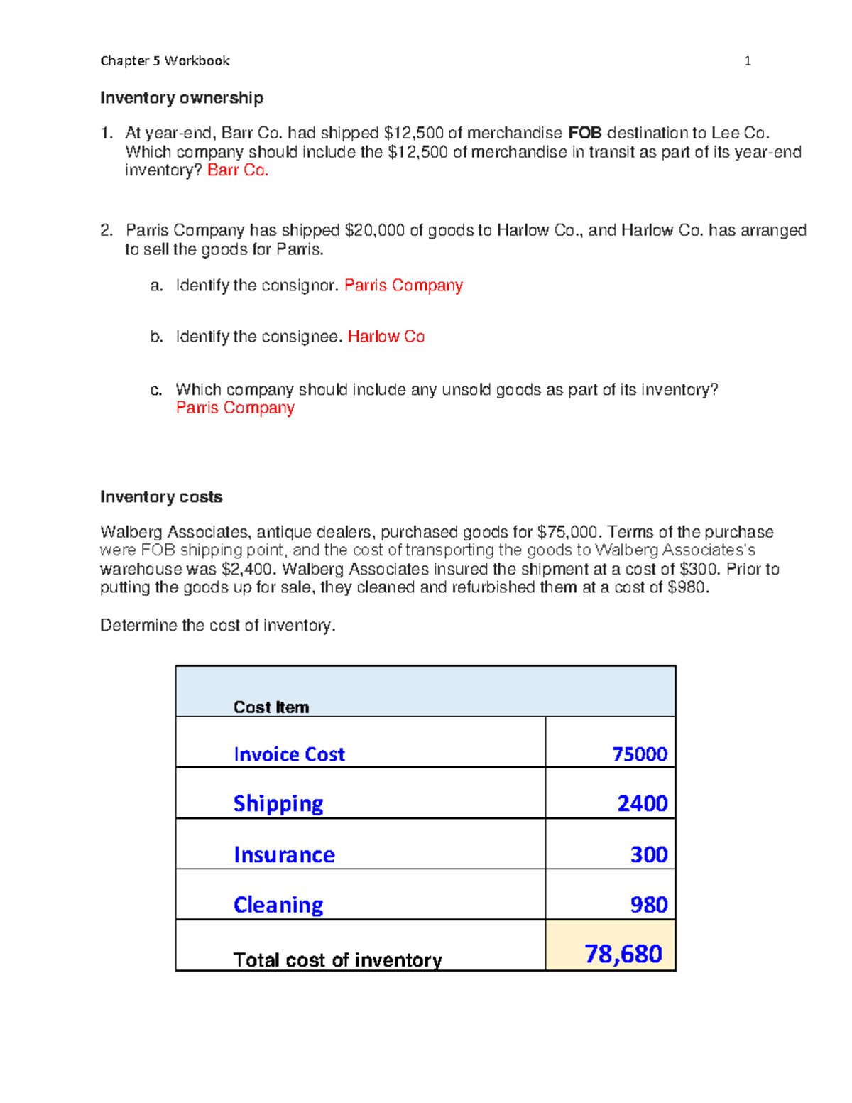 Acct 101 - Ch 5 - Workbook - Inventory ownership 1. At year-end, Barr ...