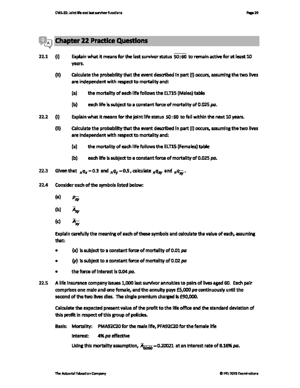 Advanced Actuarial Maths practice questions - Acturial Science - Studocu