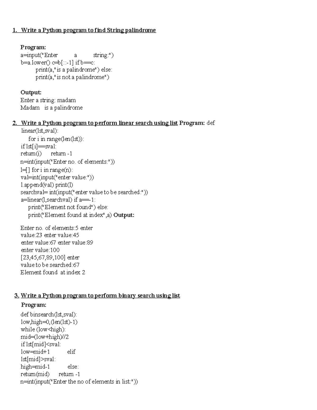 23CS101T PSPP - UNIT 3 & 4 Programs - Write a Python program to find String palindrome Program ...