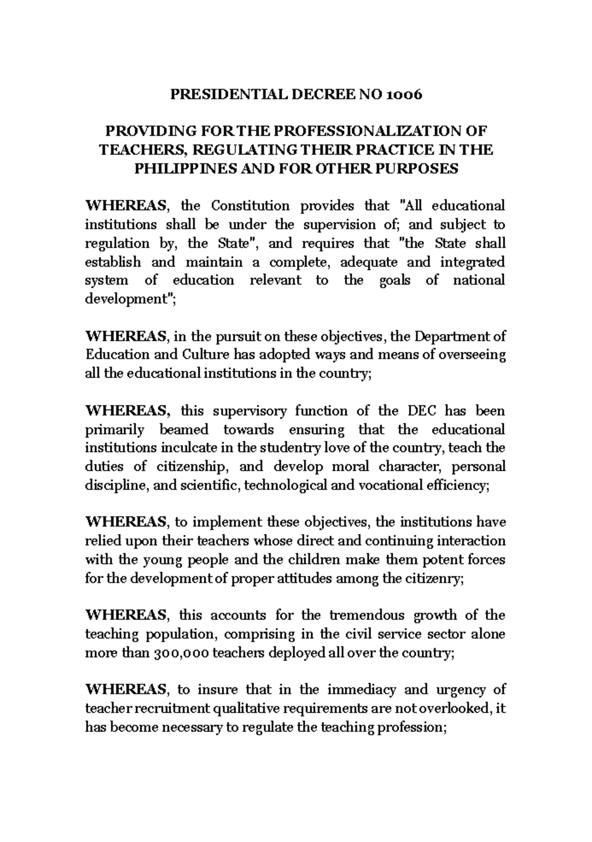 Presidential Decree No. 1006, also known as the "Decree ...
