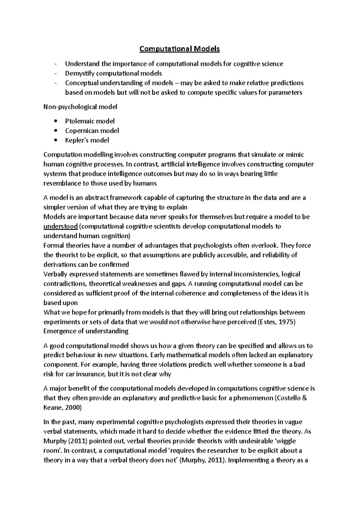 Computational Models Cognition Computational Models Understand The