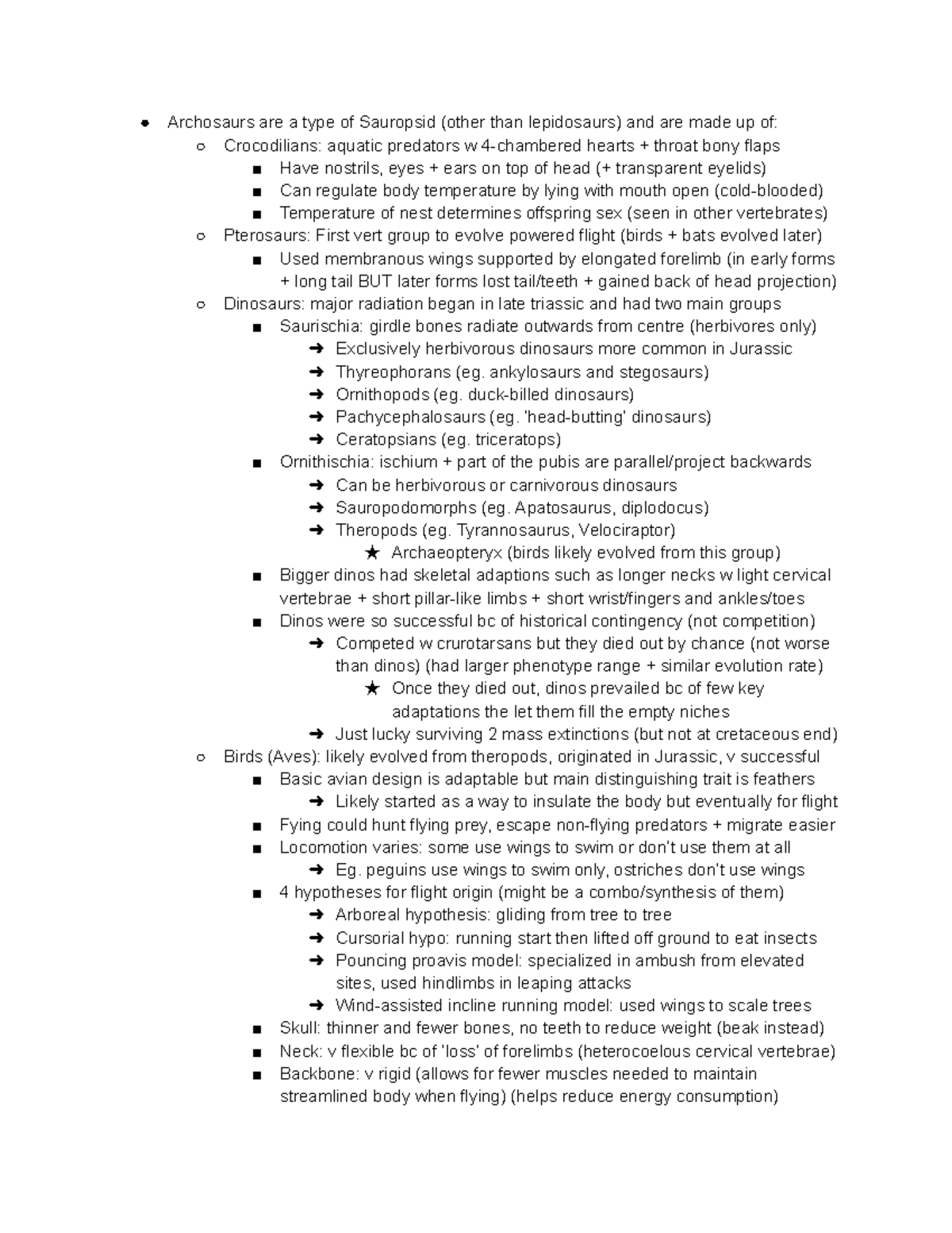 Vertebrate Structure and Function Final Notes - Archosaurs are a type ...