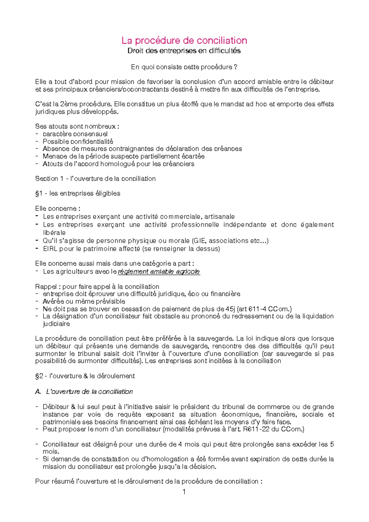 Fiche révision la procédure de conciliation - La procédure de ...