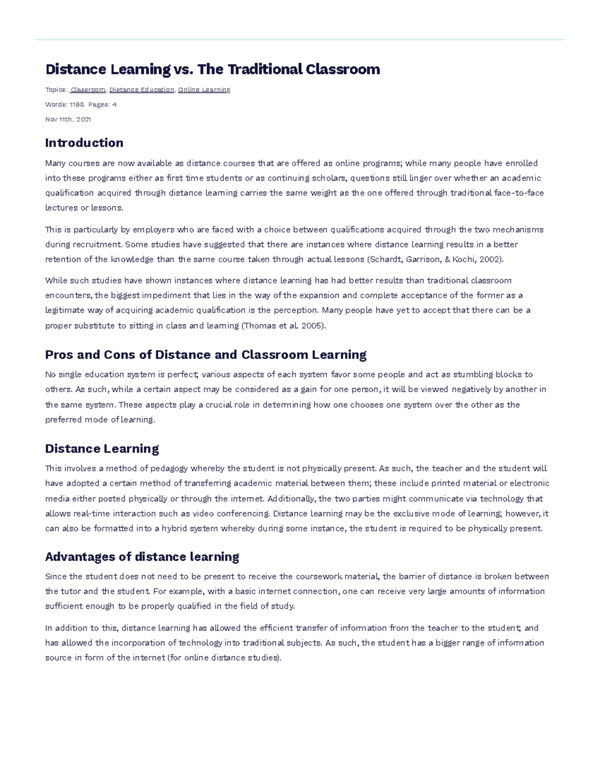 Distance Learning Vs. The Traditional Classroom Free Essay Example ...
