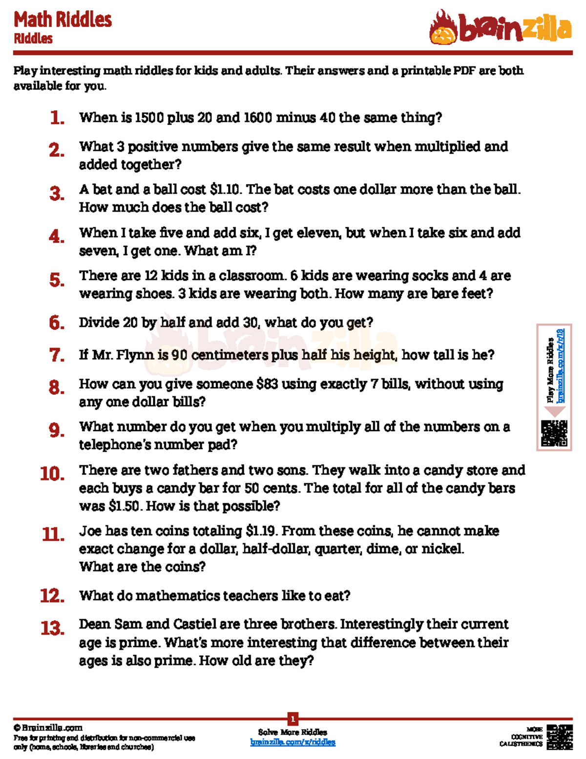 Math-riddles - ,nn - ####### © B ra i n zi l l a .co m ####### F ree ...