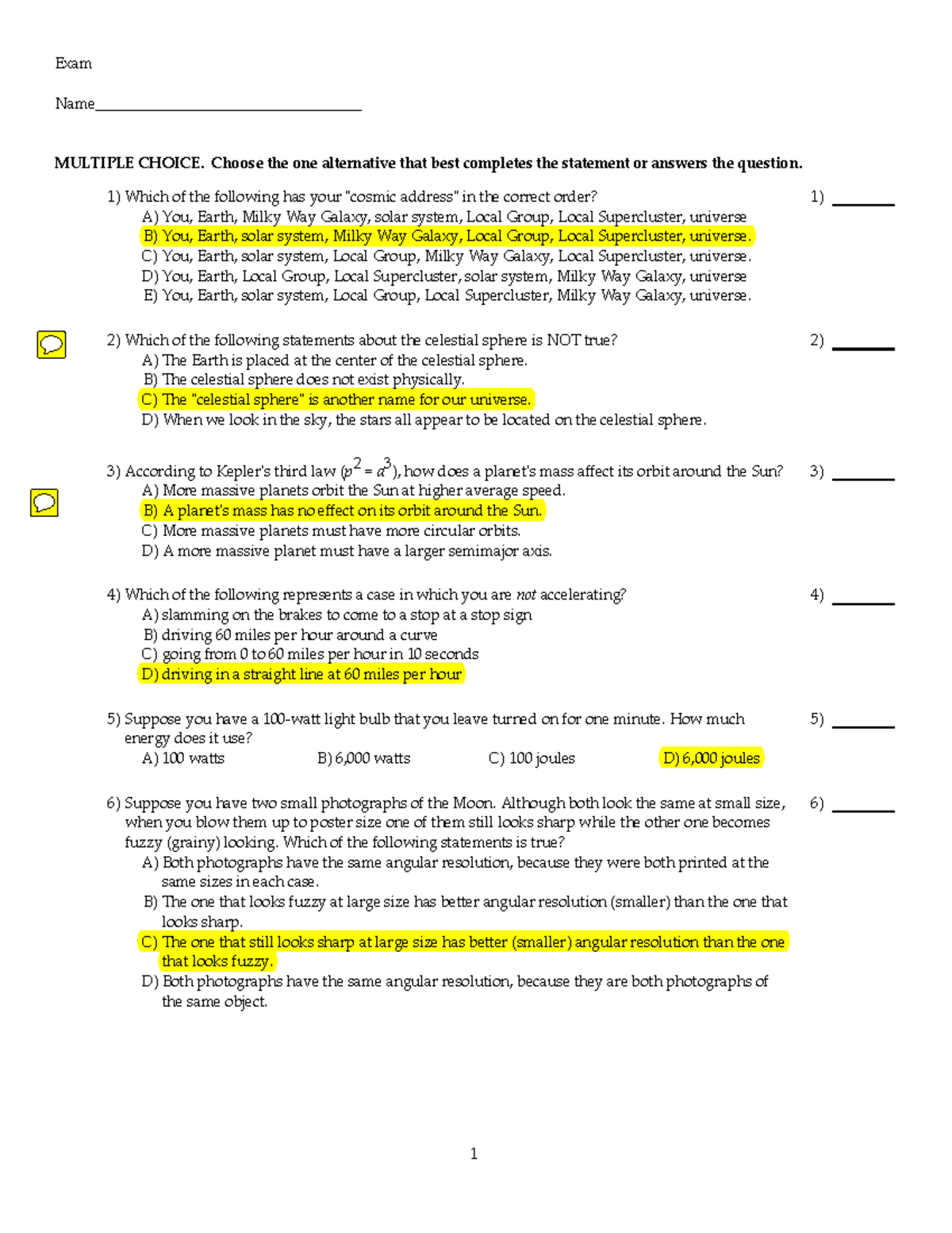 ASTR Final Study Guide Exam Name