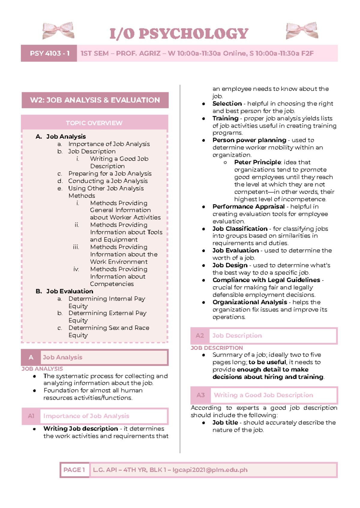 [IO PSY] W2 - Week 1 I/O psy - W2: JOB ANALYSIS & EVALUATION TOPIC ...