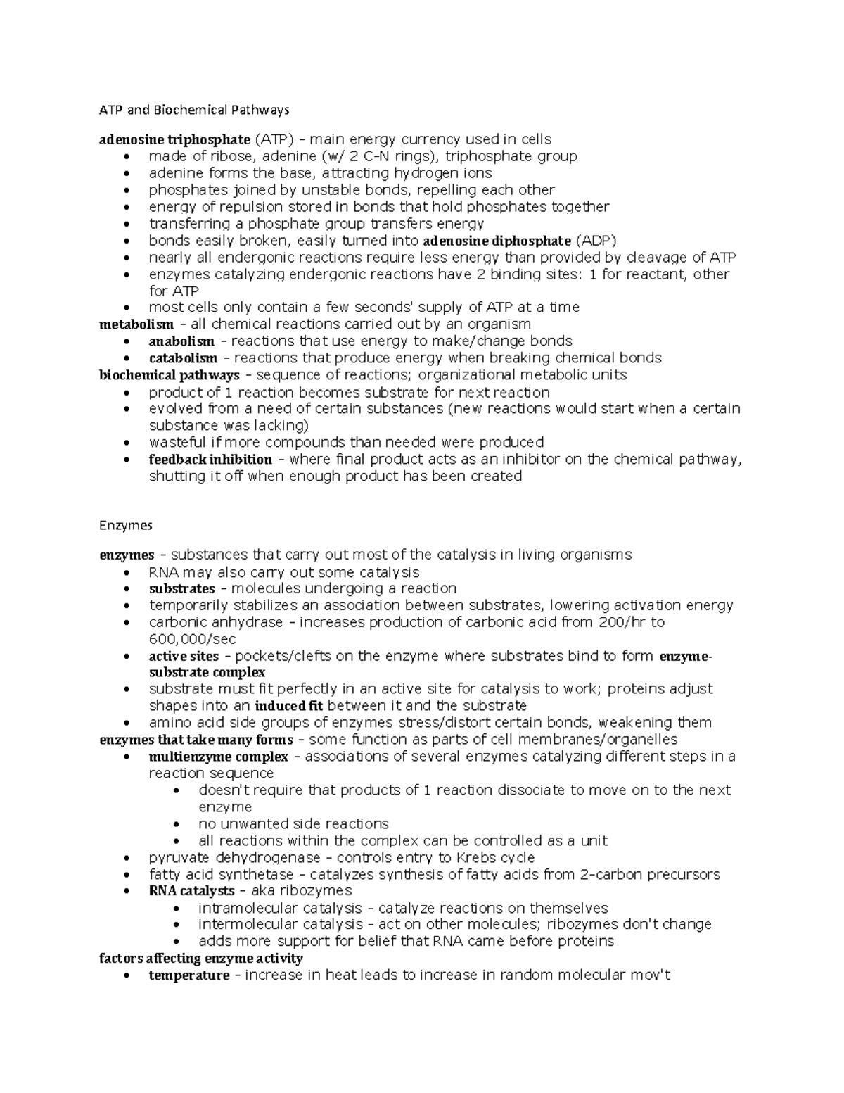 Bio C8 - Lecture notes 8 - ATP and Biochemical Pathways adenosine ...