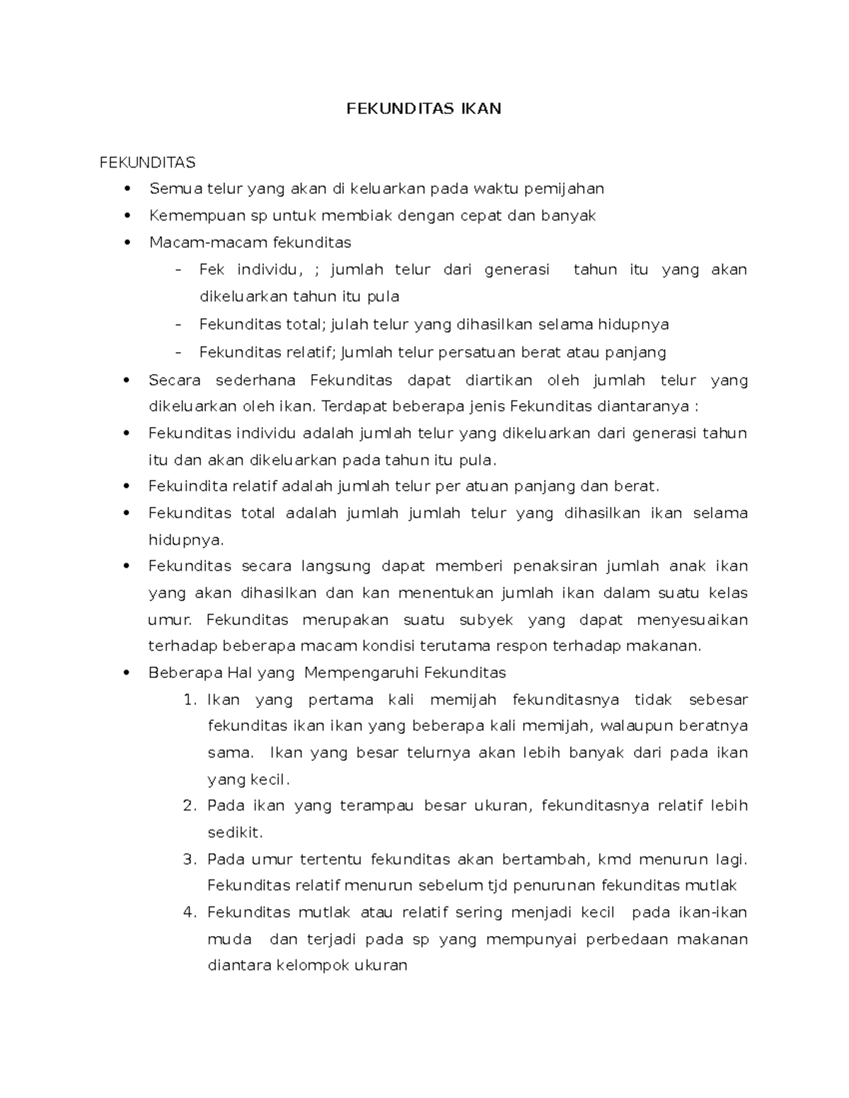 Biologi Perikanan - Fekunditas Ikan - FEKUNDITAS IKAN FEKUNDITAS Semua ...