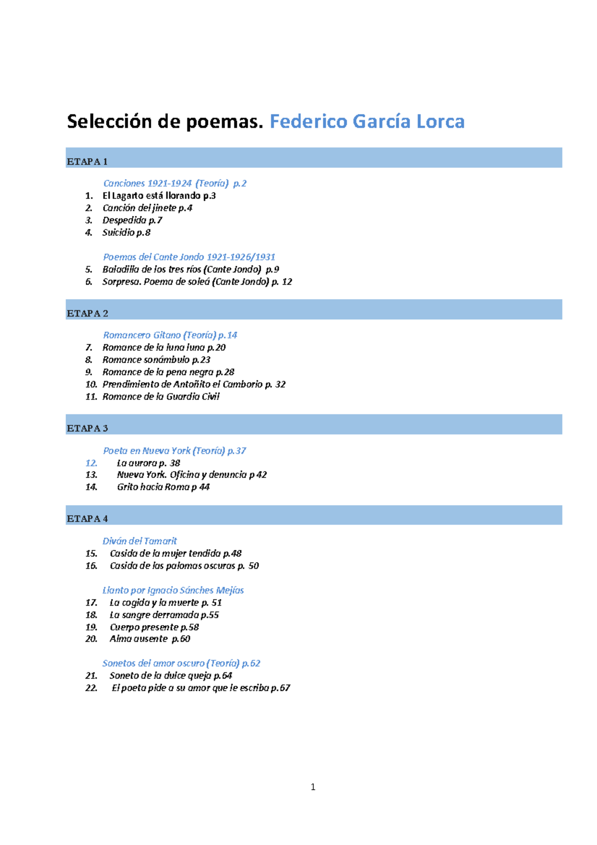 Poemas Comentados - Selección de poemas. Federico García Lorca ETAPA ...