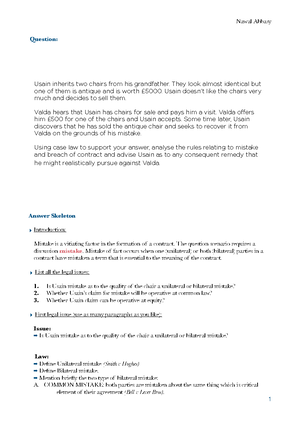 Misrep sample ans amd - MISREPRESENTATION SAMPLE ANSWER ISSUES This question raises issues about ...