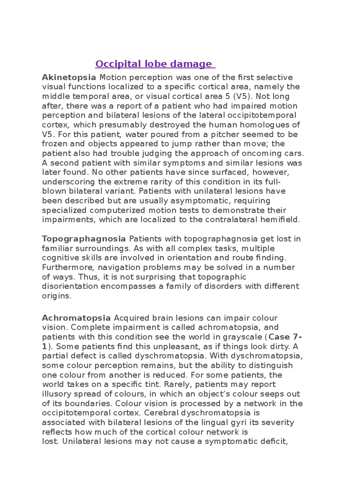 Occipital lobe damage - Occipital lobe damage Akinetopsia Motion ...