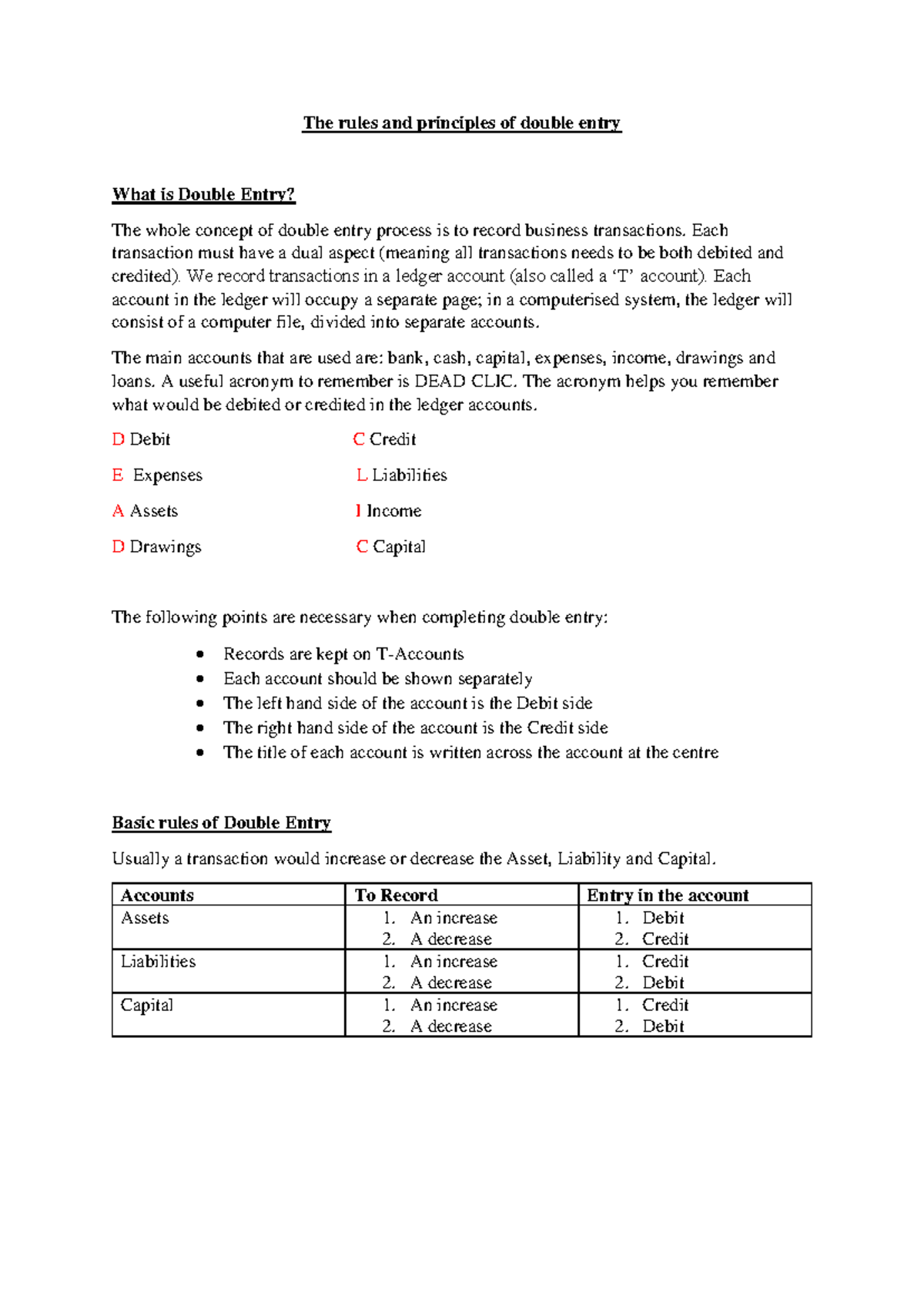 The rules and principles of double entry - Each transaction must have a ...