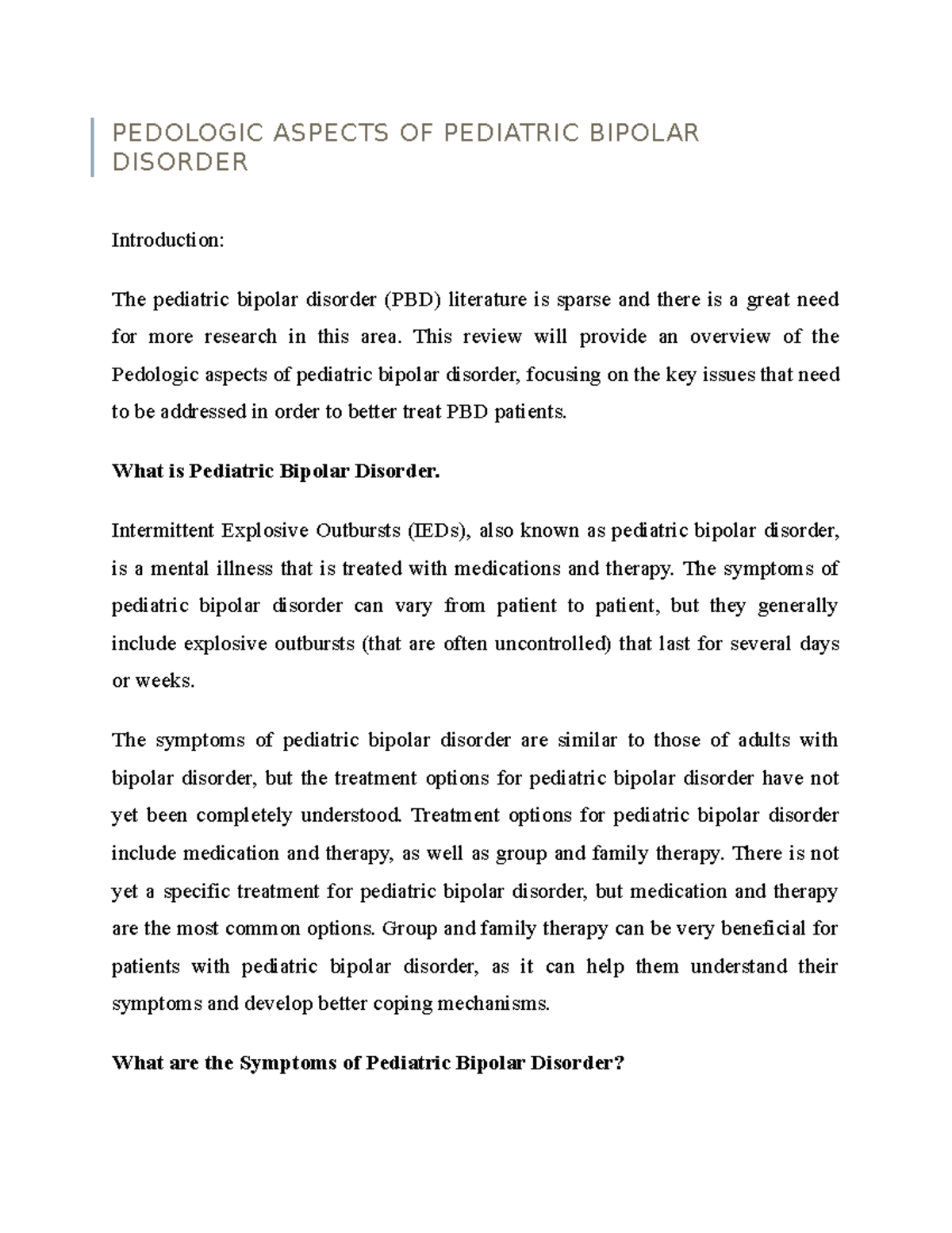 Pedologic aspects of pediatric bipolar disorder - PEDOLOGIC ASPECTS OF PEDIATRIC BIPOLAR ...