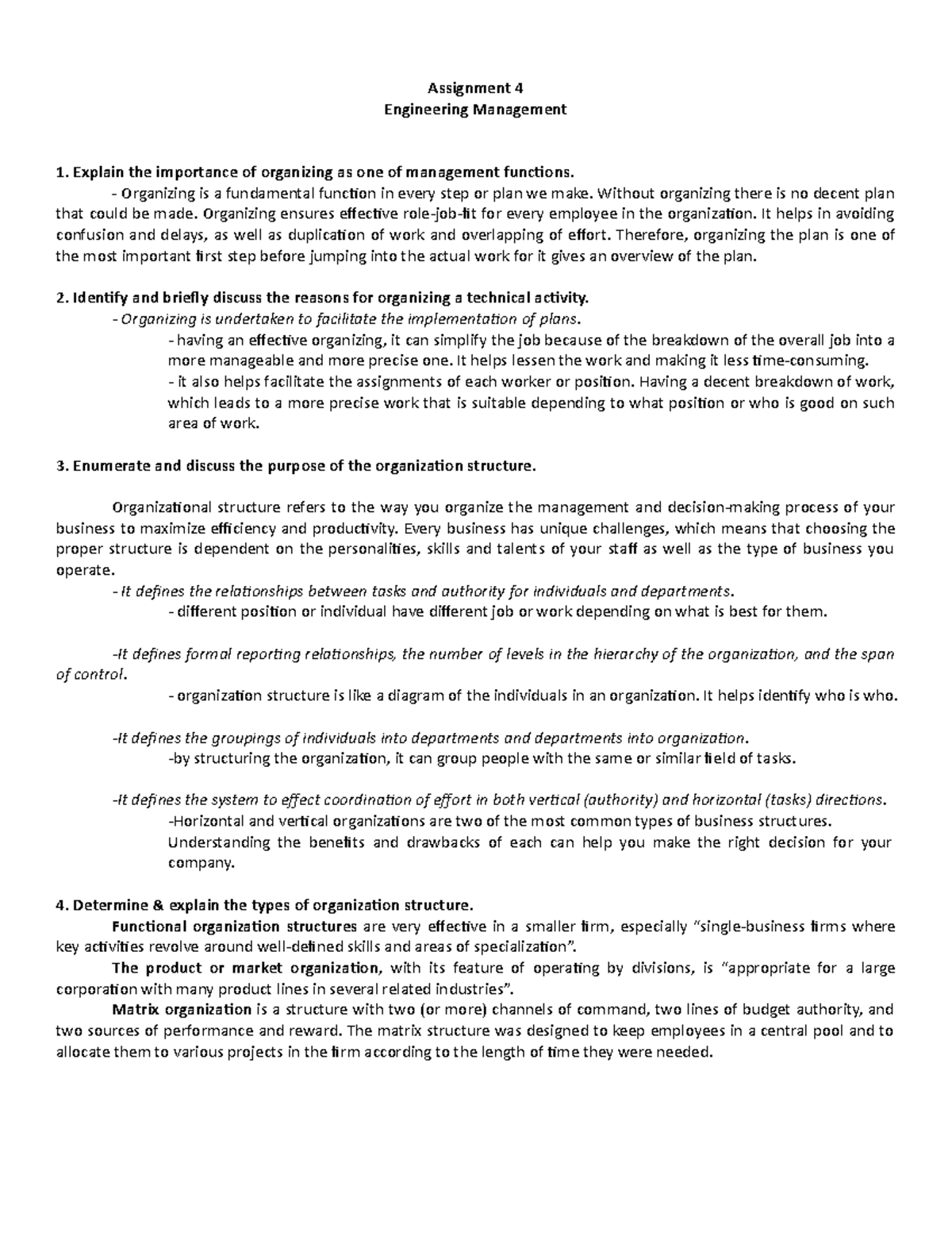 ES 33 Assignment 7 - ES33-Engineering Management - Assignment 4 ...