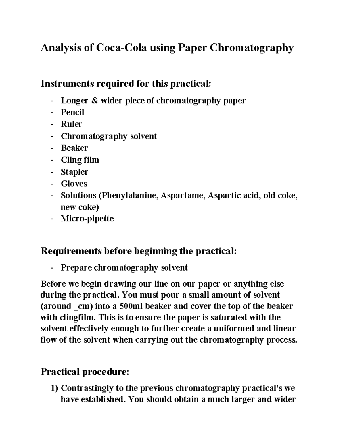 Analysis of Coca-Cola using Paper Chromatography - Analysis of Coca ...