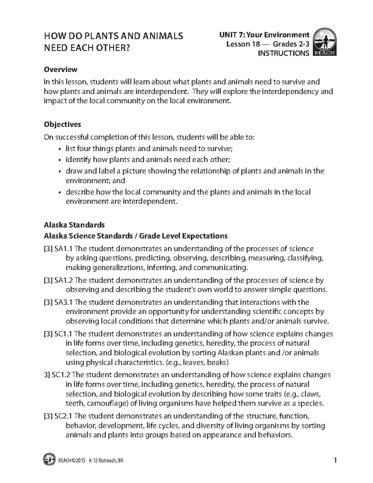 18 reach 23 how do plants and animals need each other - REACH ©2015 K ...