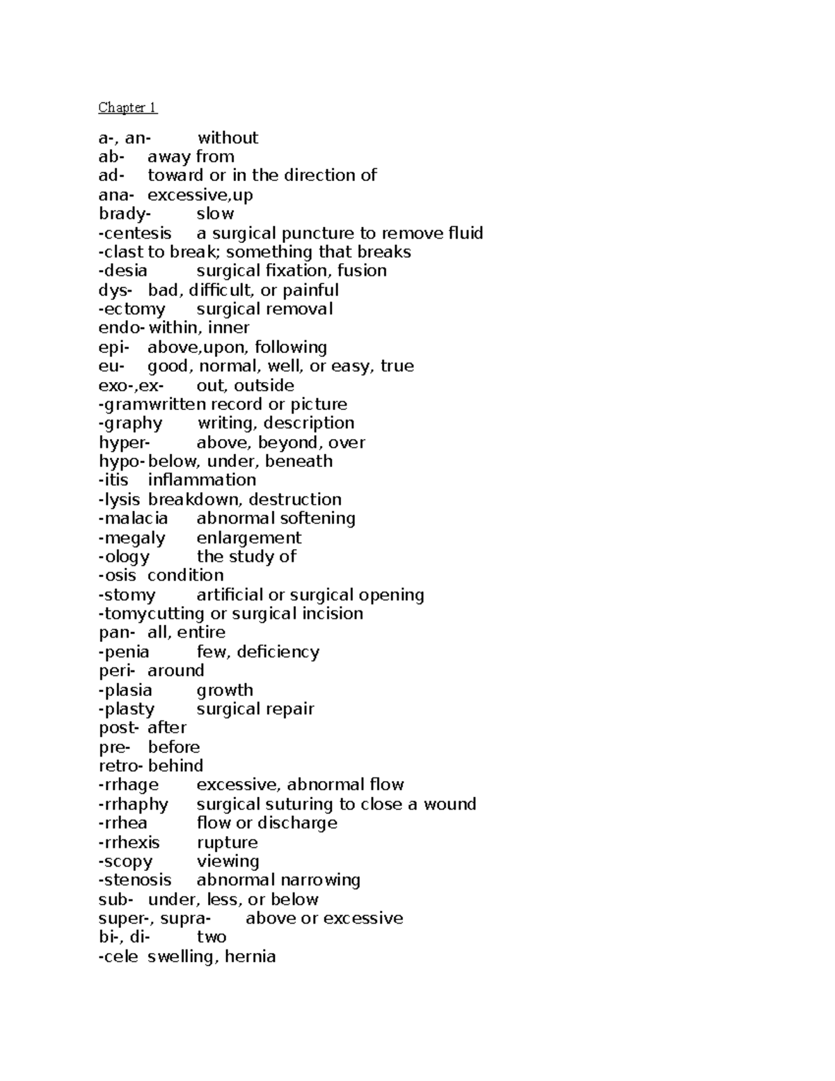 Adv Med Term Exam 1 - material for test - Chapter 1 anwithout away from ...