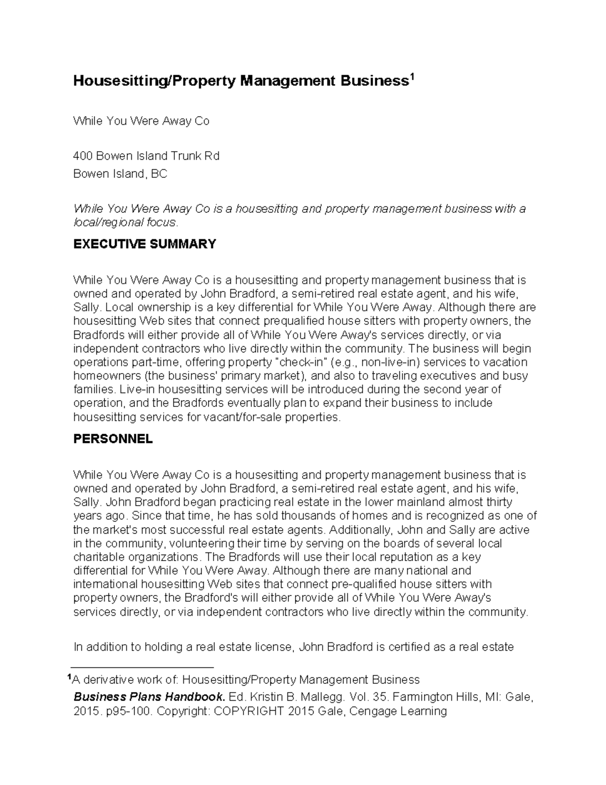 19 - Case Study Analysis - Housesitting/Property Management Business 1 ...
