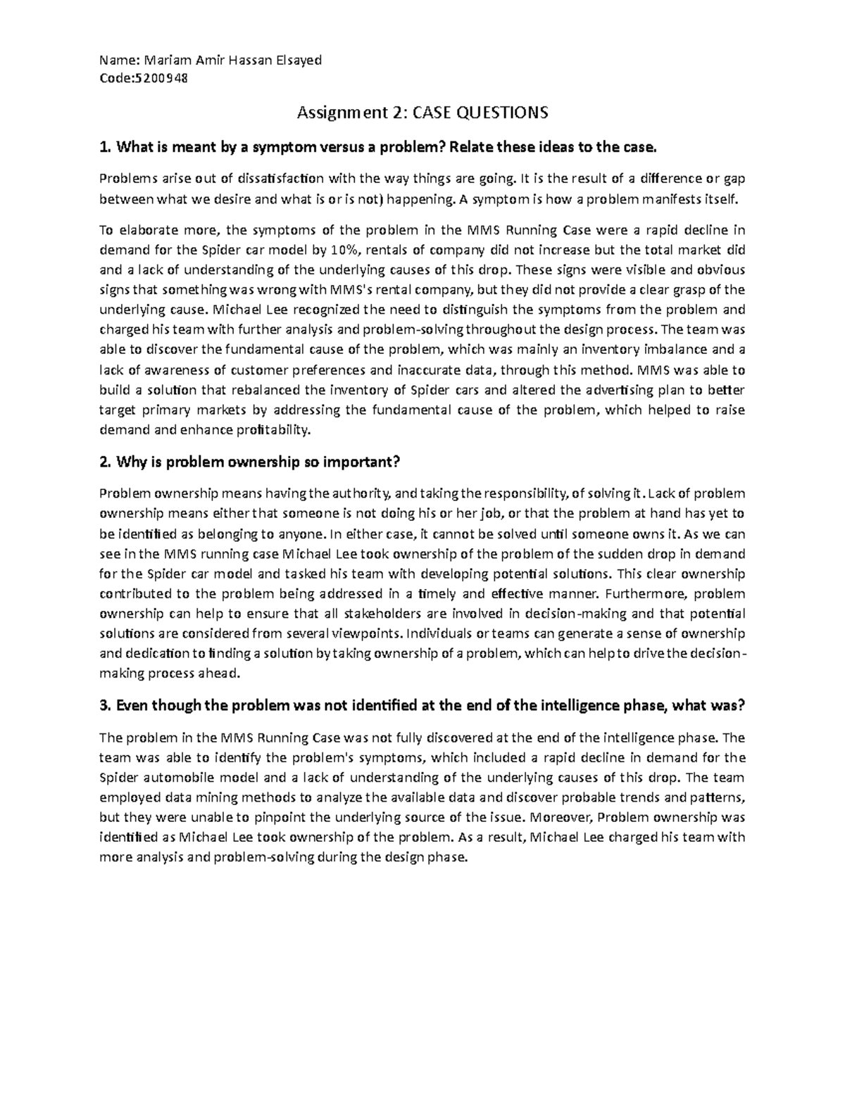 Assigment 2 DSS - Solving of WWS case study - Code: 5200948 Assignment ...