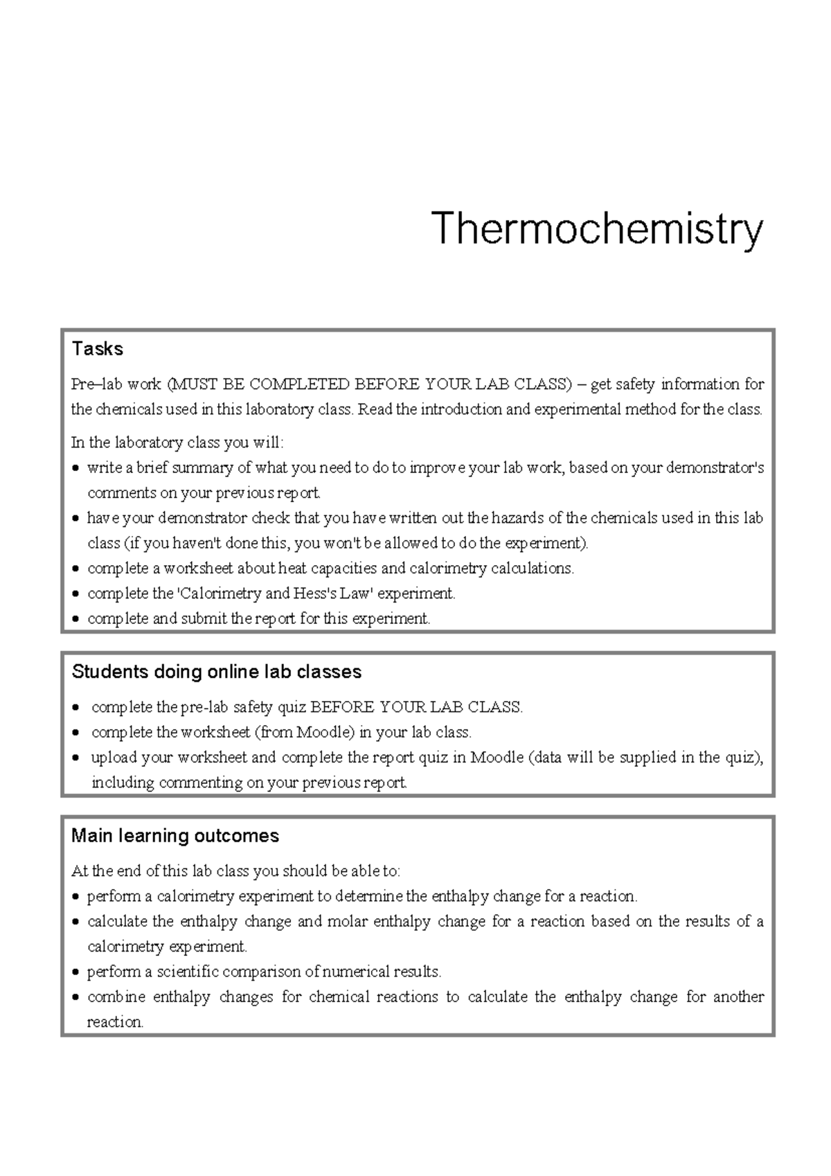 Manual Lab 7 - Chem Lab - Thermochemistry Tasks Pre–lab work (MUST BE ...
