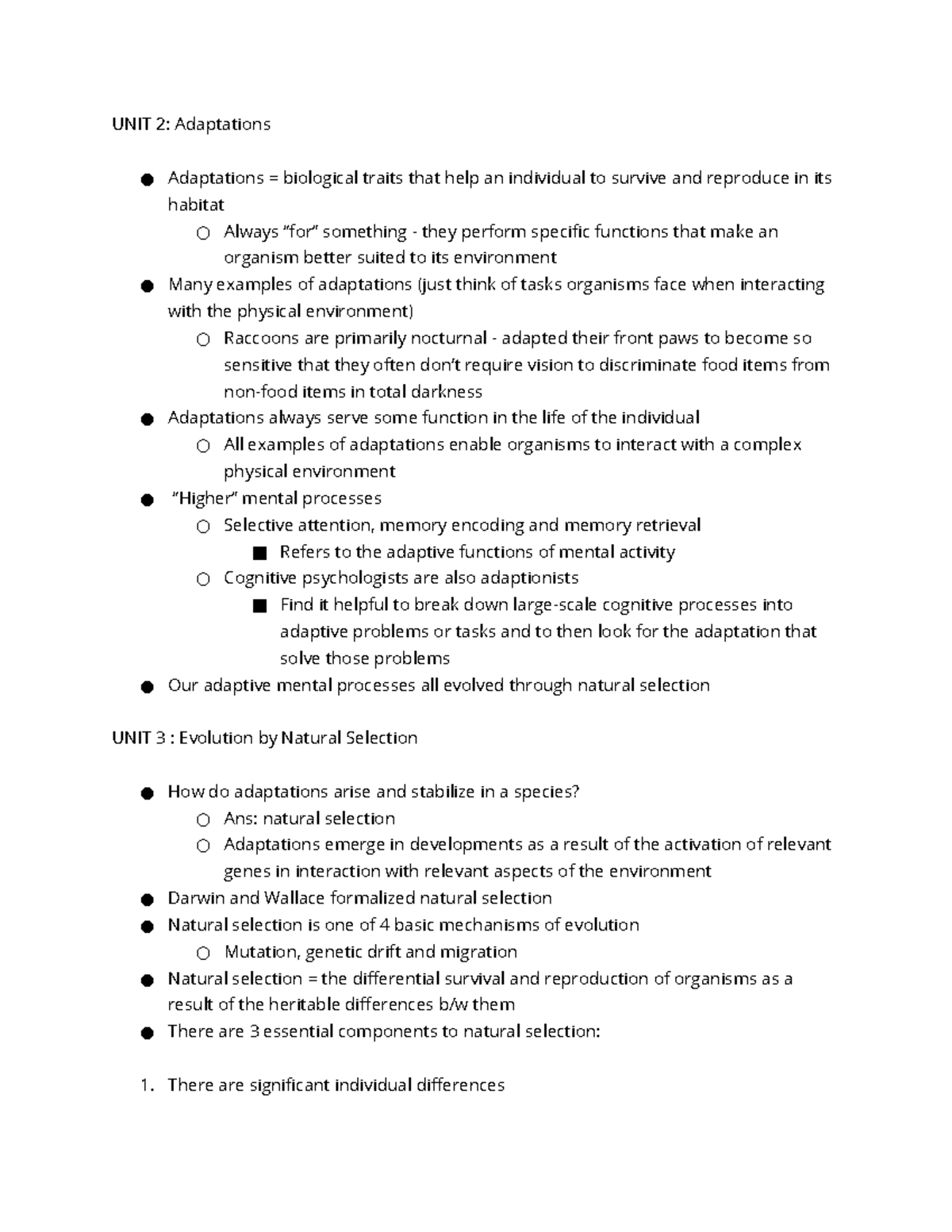 Module 3 : Evolution I - UNIT 2: Adaptations Adaptations = biological ...