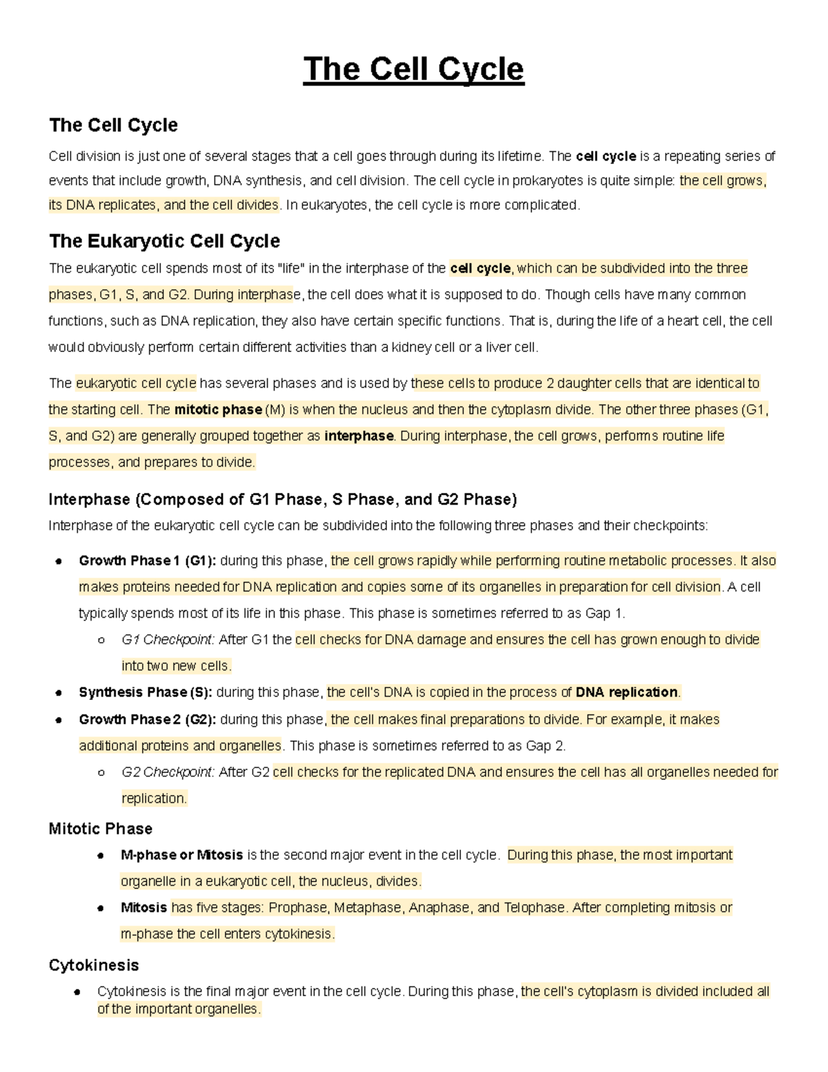Copy of The Life Cycle of a Cell - Student Sheet - The Cell Cycle The ...