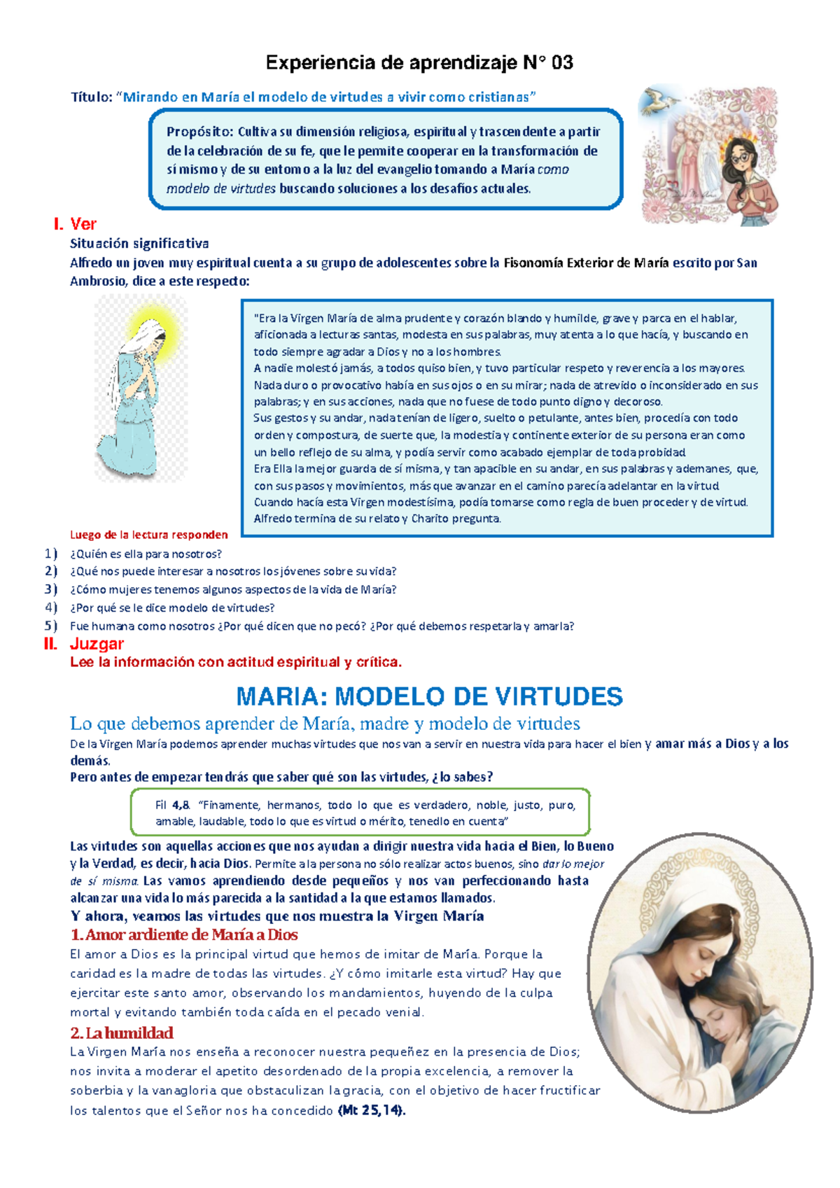 María , modelo de virtudes - Ver Situación significativa Alfredo un joven muy espiritual cuenta ...