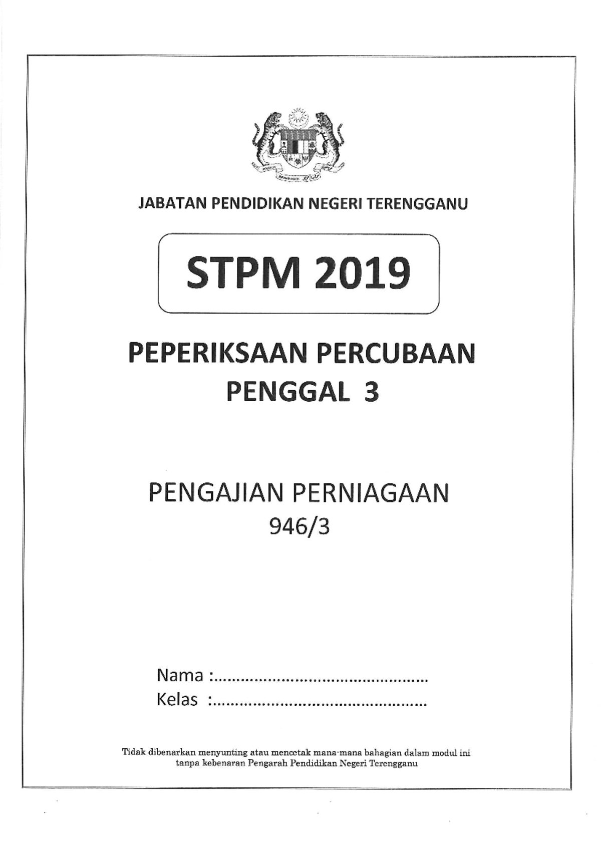 Terengganu 2019 - percubaan stpm 2019 - STPM - Studocu