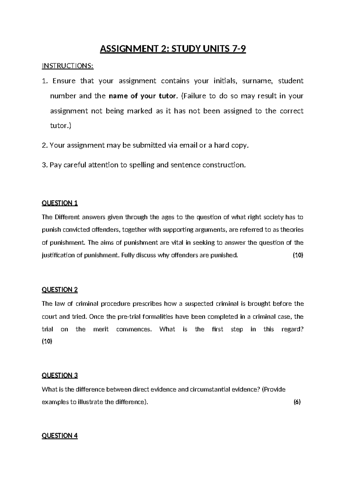 Assignment 2 (Unit 7-9) - ASSIGNMENT 2: STUDY UNITS 7- INSTRUCTIONS: 1 ...
