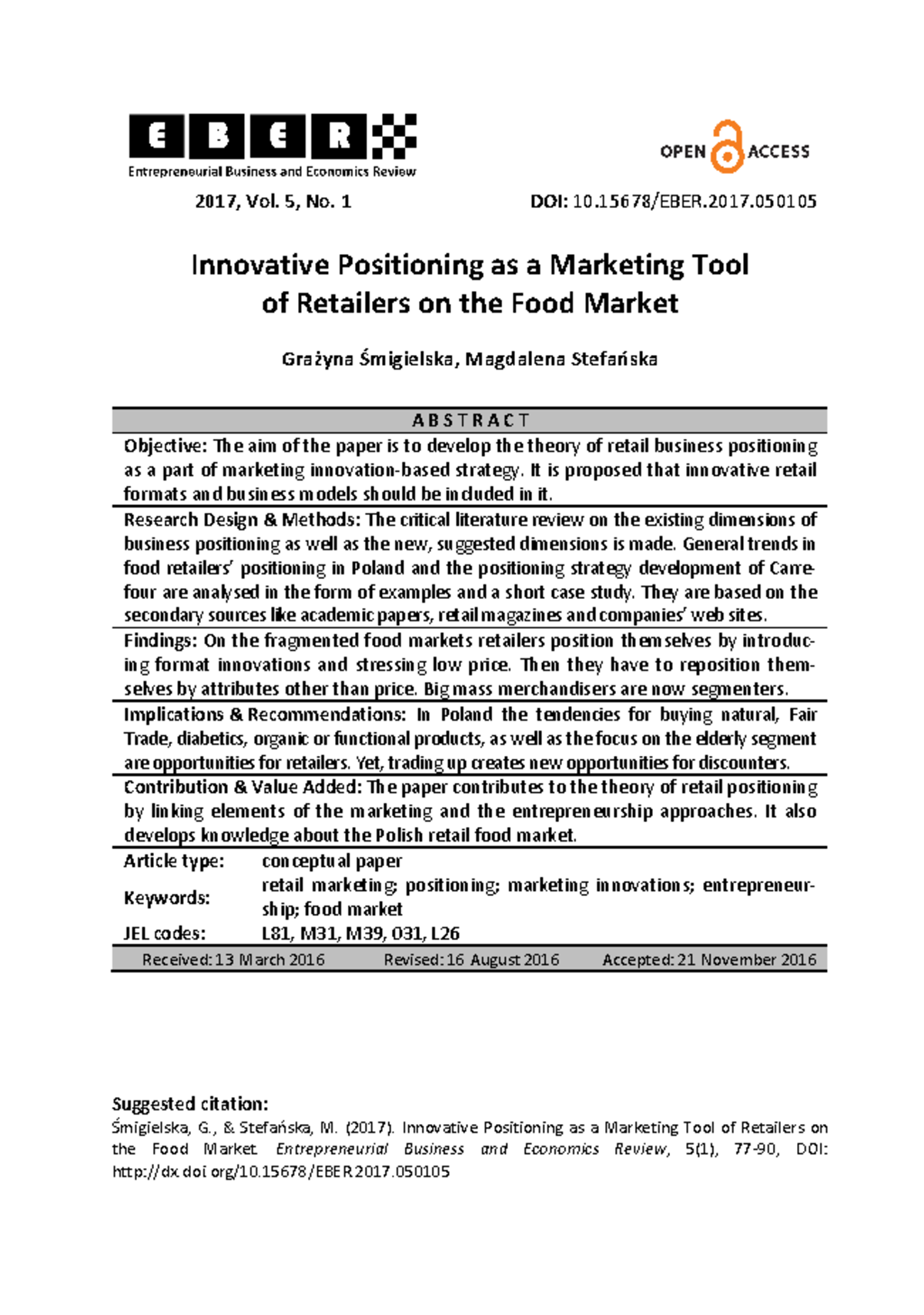 2019 Positioning - Notes - 2017, Vol. 5, No. 1 DOI : 10.15678/EBER ...