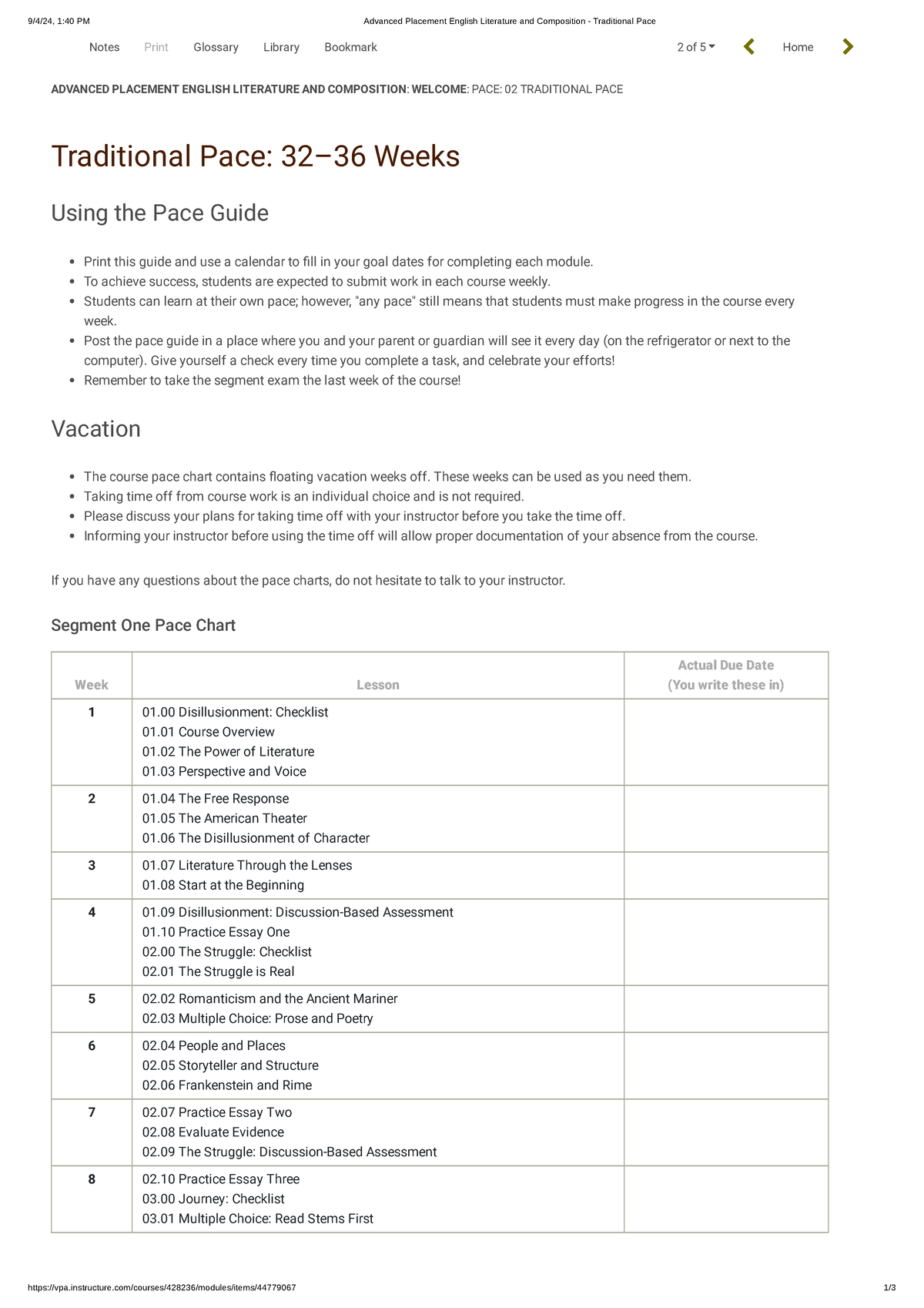 AP Lit Pace Chart - sfkjjj;alksfja - 9/4/24, 1:40 PM Advanced Placement ...