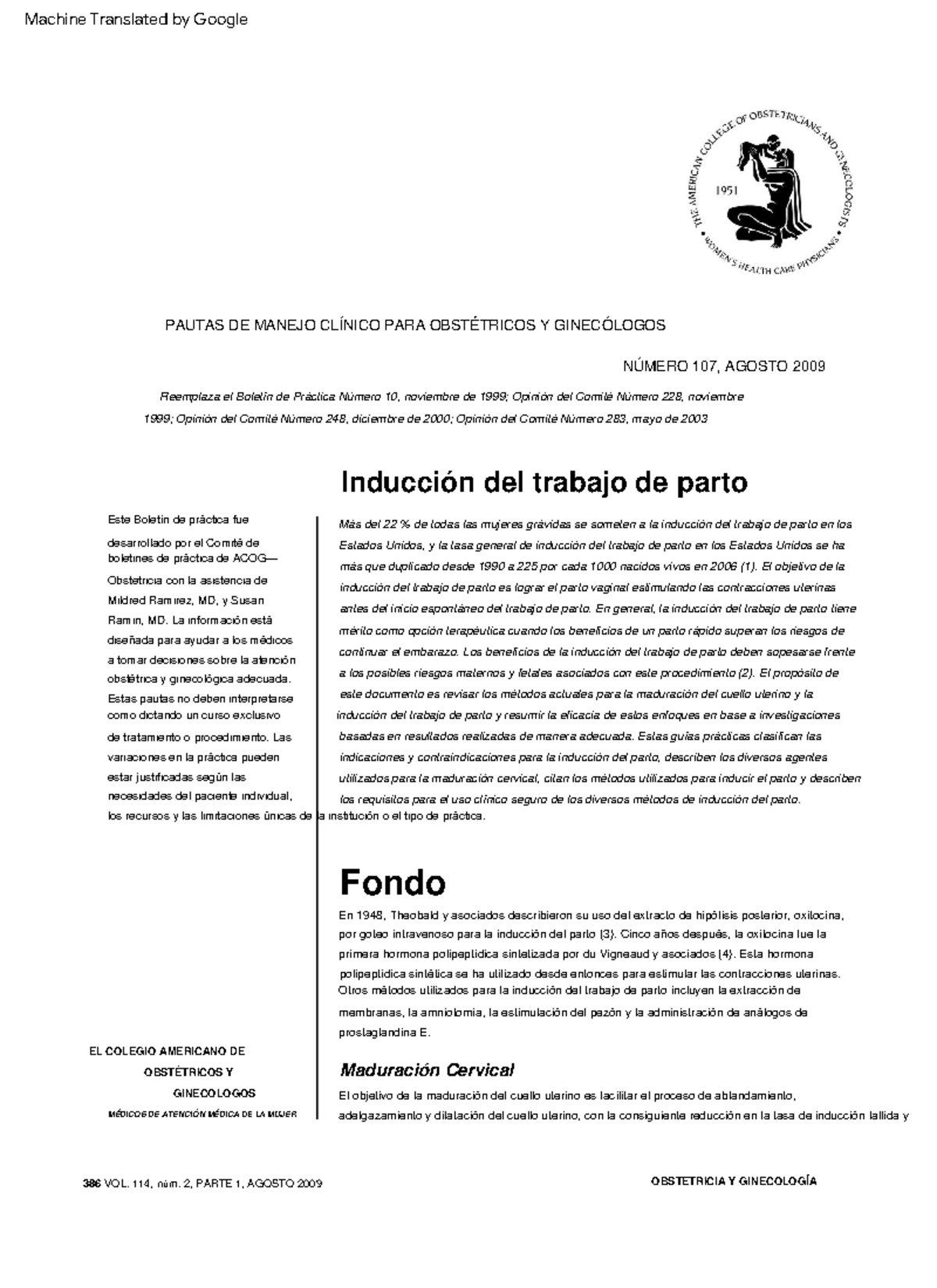 Acog-Induction of Laborr-2009 Español - ####### PAUTAS DE MANEJO ...