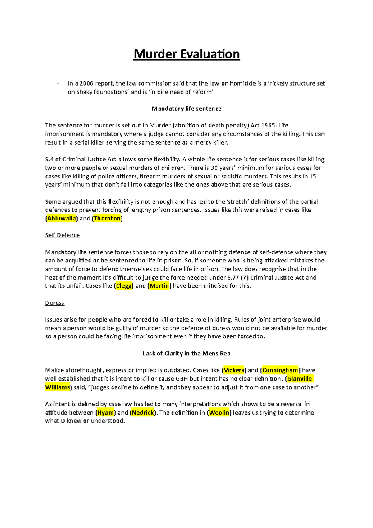 Murder Evaluation - Lecture notes 3 - Murder Evaluation - In a 2006 ...